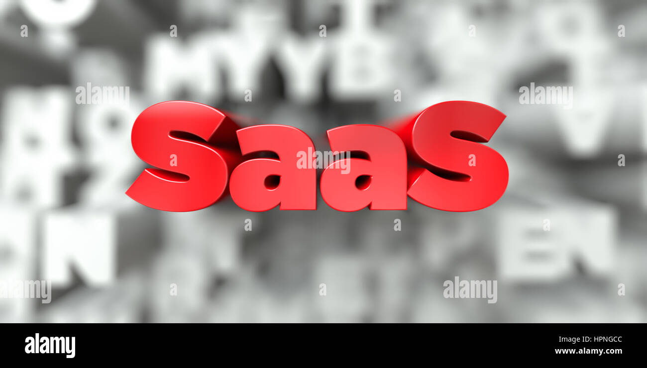 SaaS - Red text on typography background - 3D rendered royalty free ...