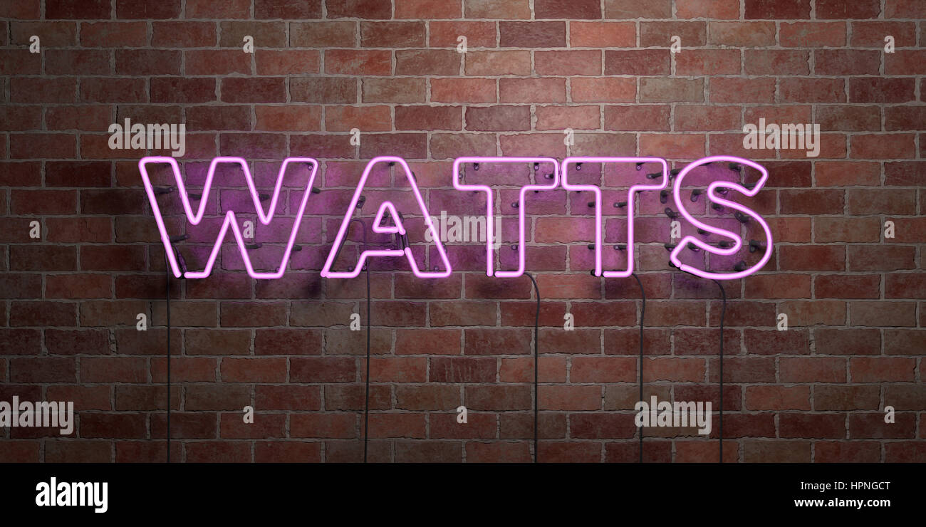 WATTS - fluorescent Neon tube Sign on brickwork - Front view - 3D ...