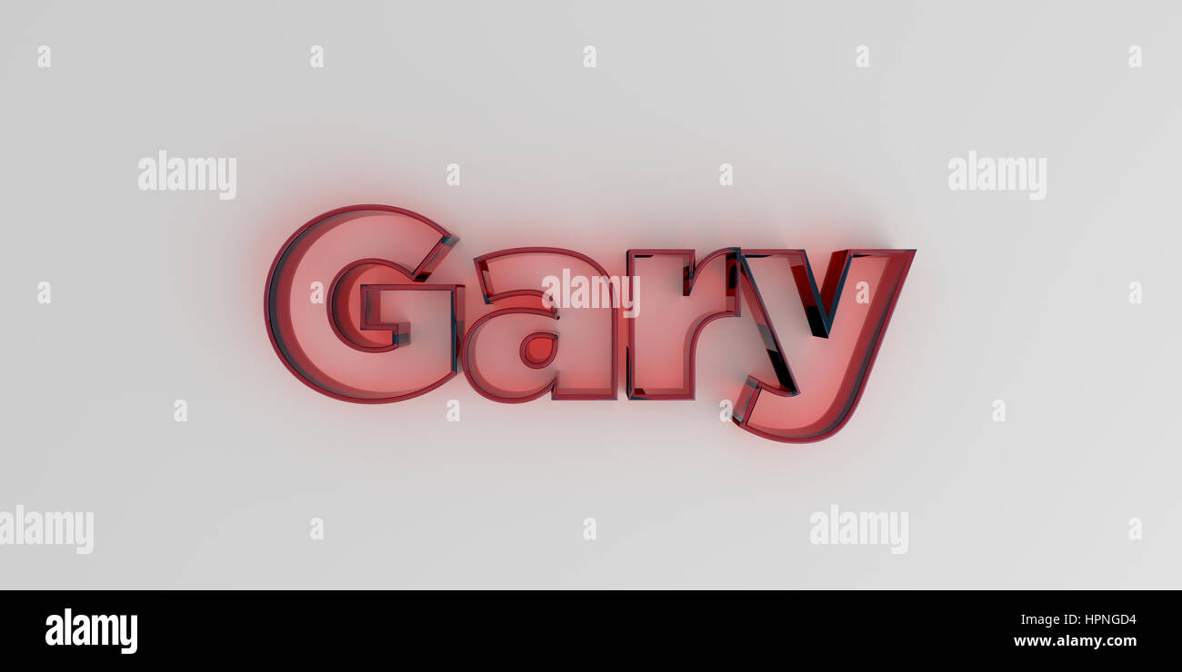 Gary - Red glass text on white background - 3D rendered royalty free ...