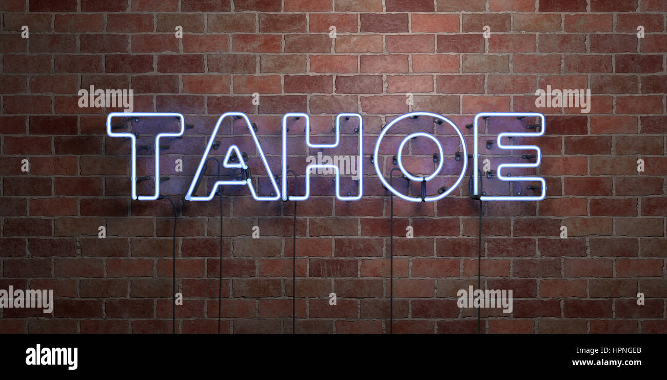 TAHOE - fluorescent Neon tube Sign on brickwork - Front view - 3D ...
