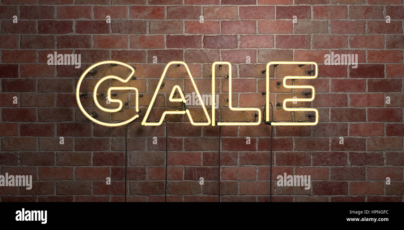GALE - fluorescent Neon tube Sign on brickwork - Front view - 3D ...
