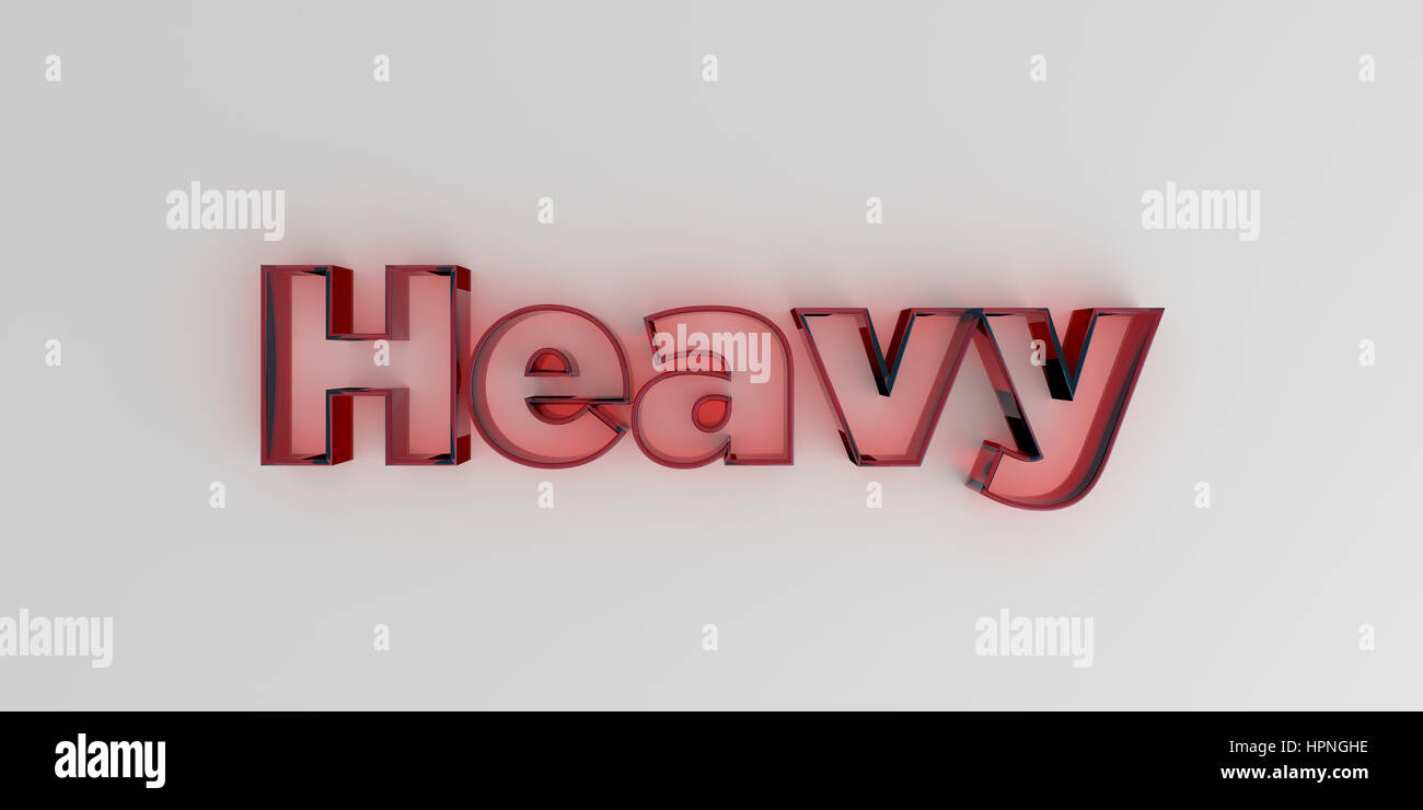 Heavy - Red glass text on white background - 3D rendered royalty free ...