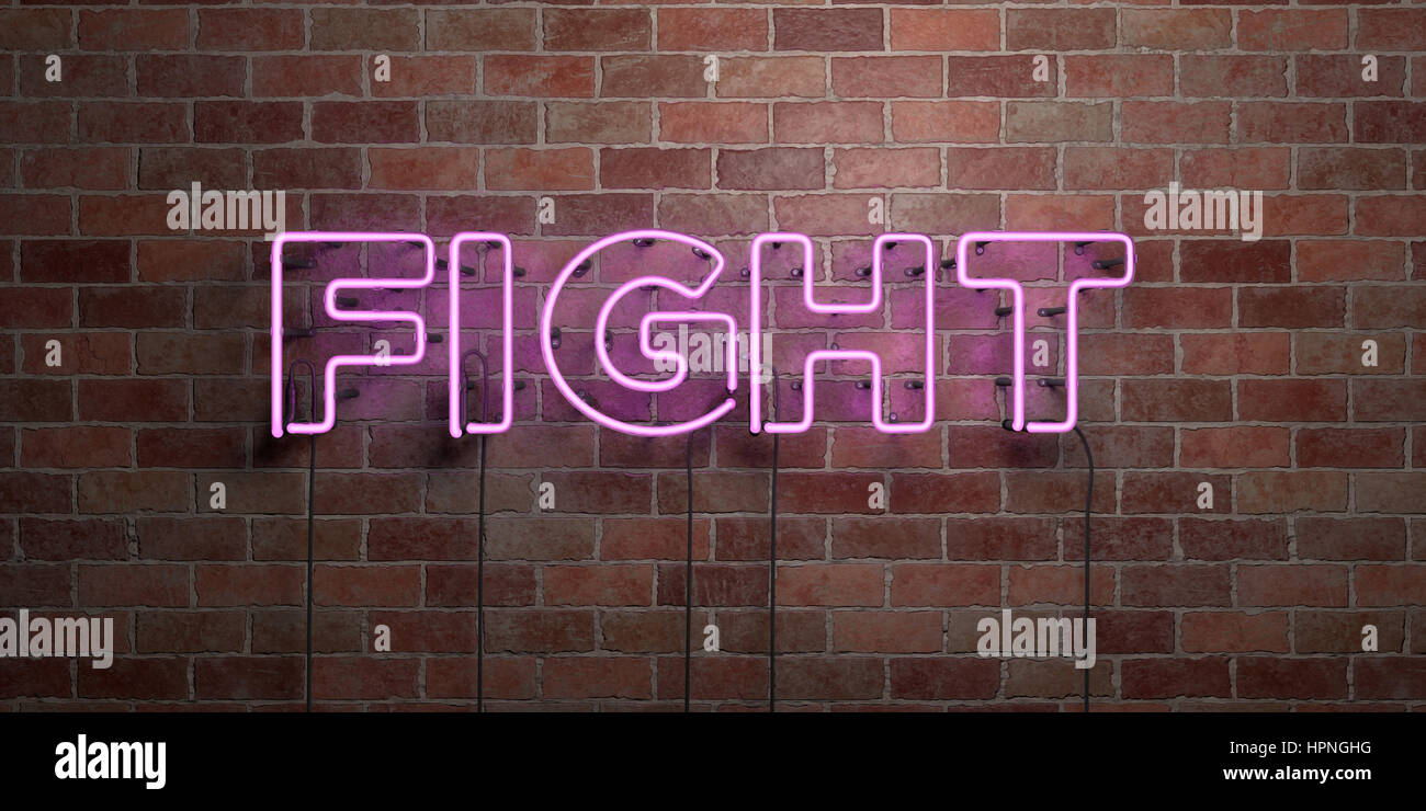 FIGHT - fluorescent Neon tube Sign on brickwork - Front view - 3D ...