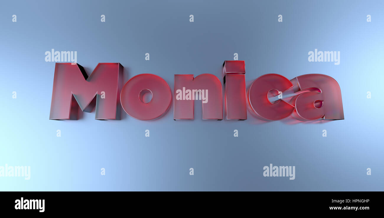 Monica - colorful glass text on vibrant background - 3D rendered ...