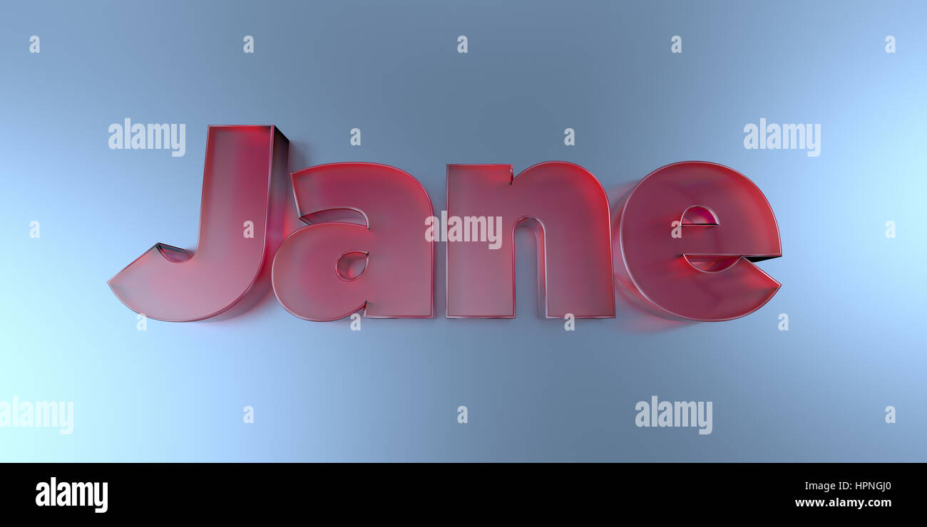 Jane - colorful glass text on vibrant background - 3D rendered royalty ...