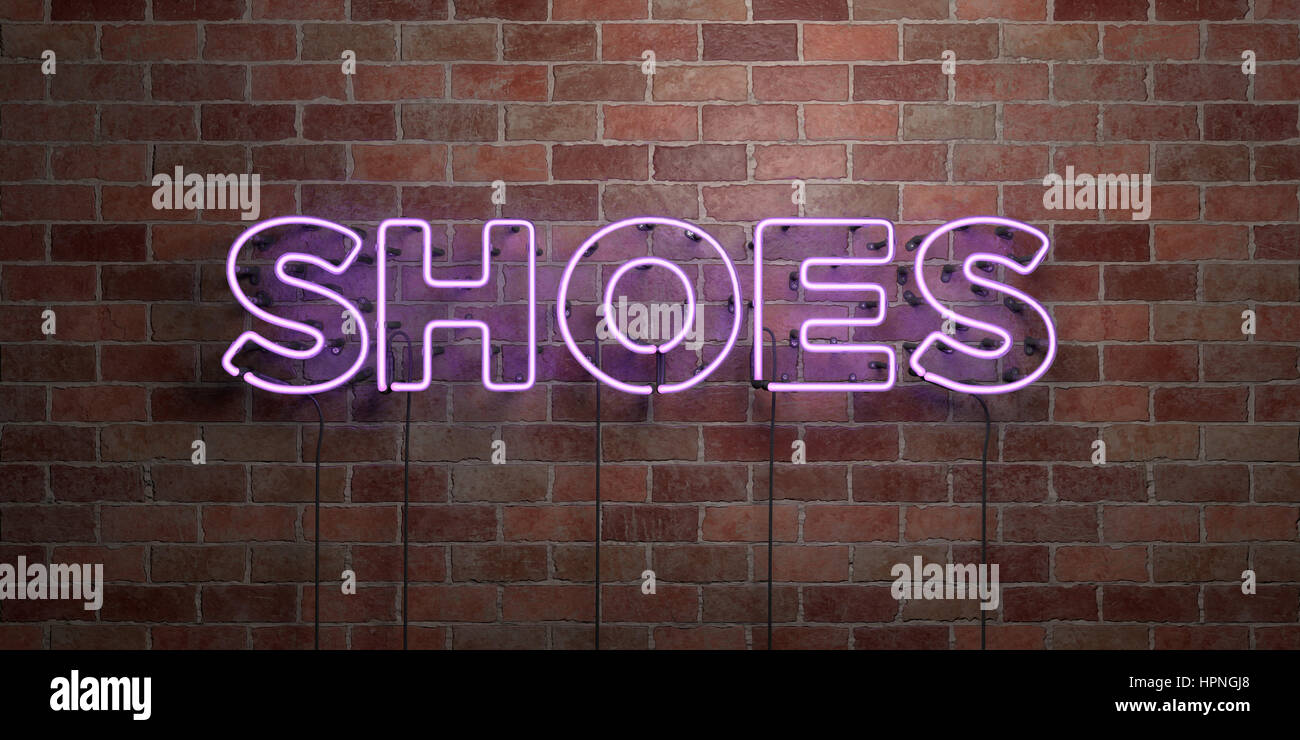 SHOES - fluorescent Neon tube Sign on brickwork - Front view - 3D ...