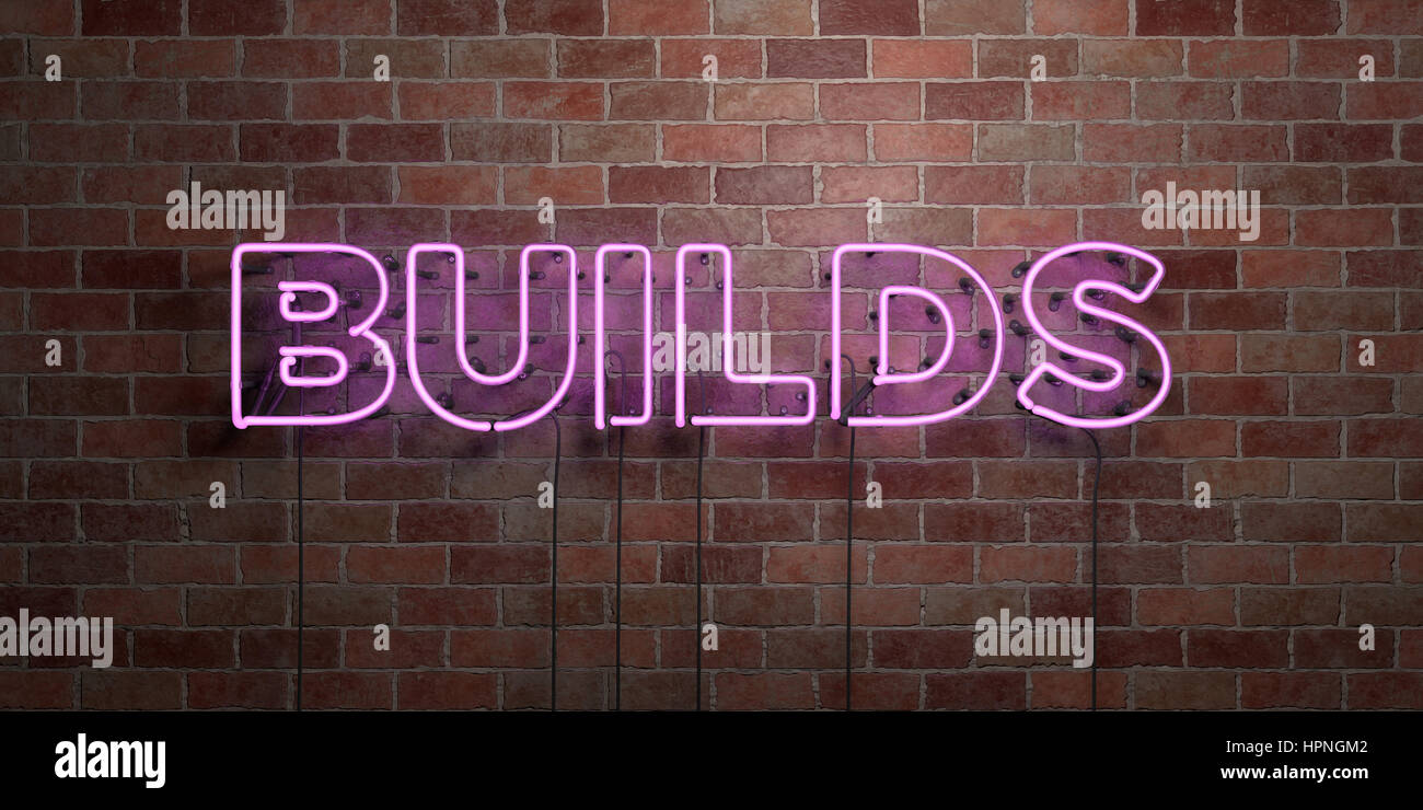 BUILDS - fluorescent Neon tube Sign on brickwork - Front view - 3D ...