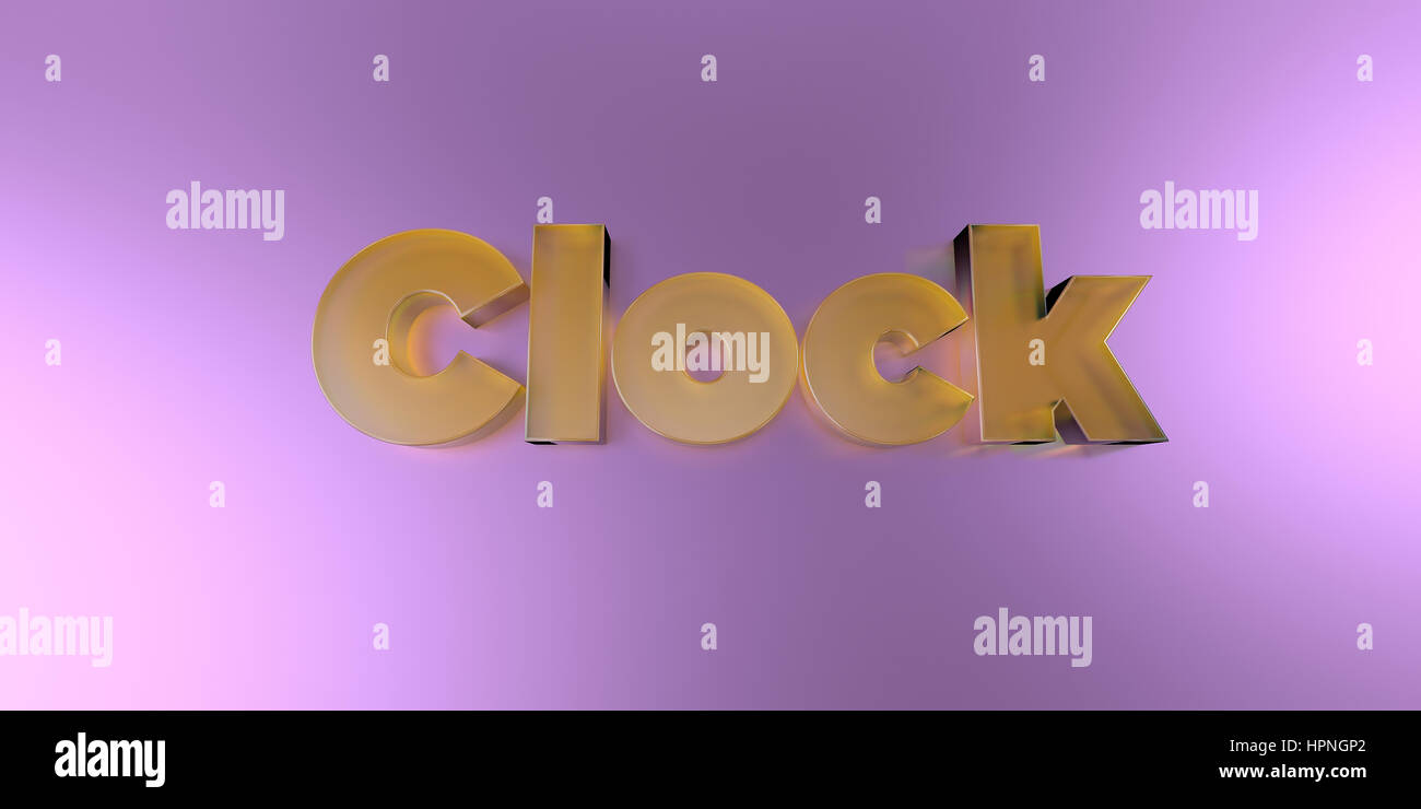 Clock - colorful glass text on vibrant background - 3D rendered royalty ...