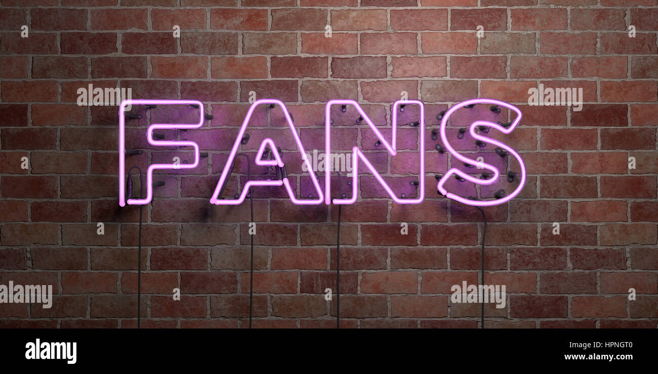 FANS - fluorescent Neon tube Sign on brickwork - Front view - 3D ...