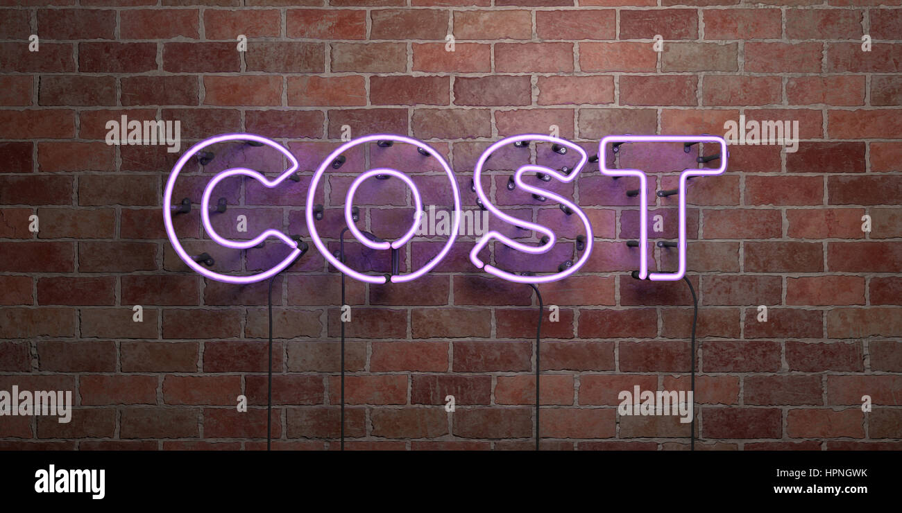 COST - fluorescent Neon tube Sign on brickwork - Front view - 3D ...