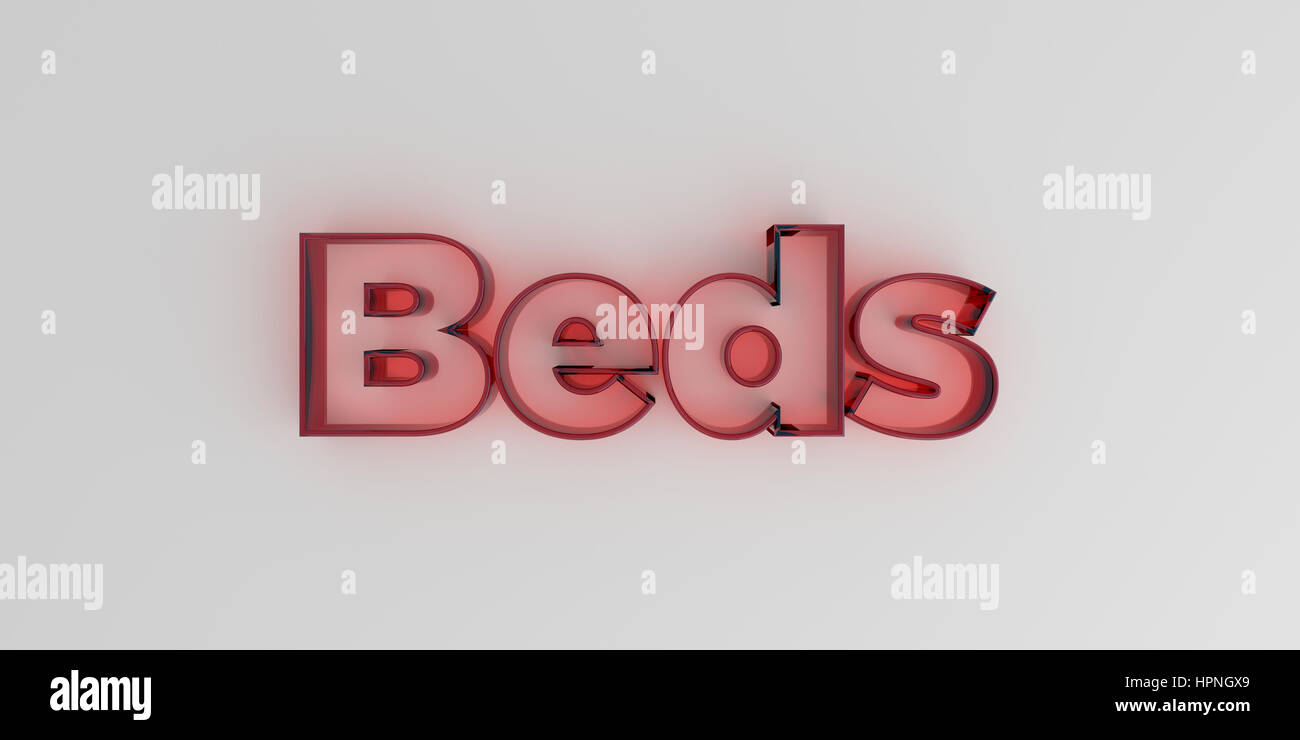 Beds - Red glass text on white background - 3D rendered royalty free ...