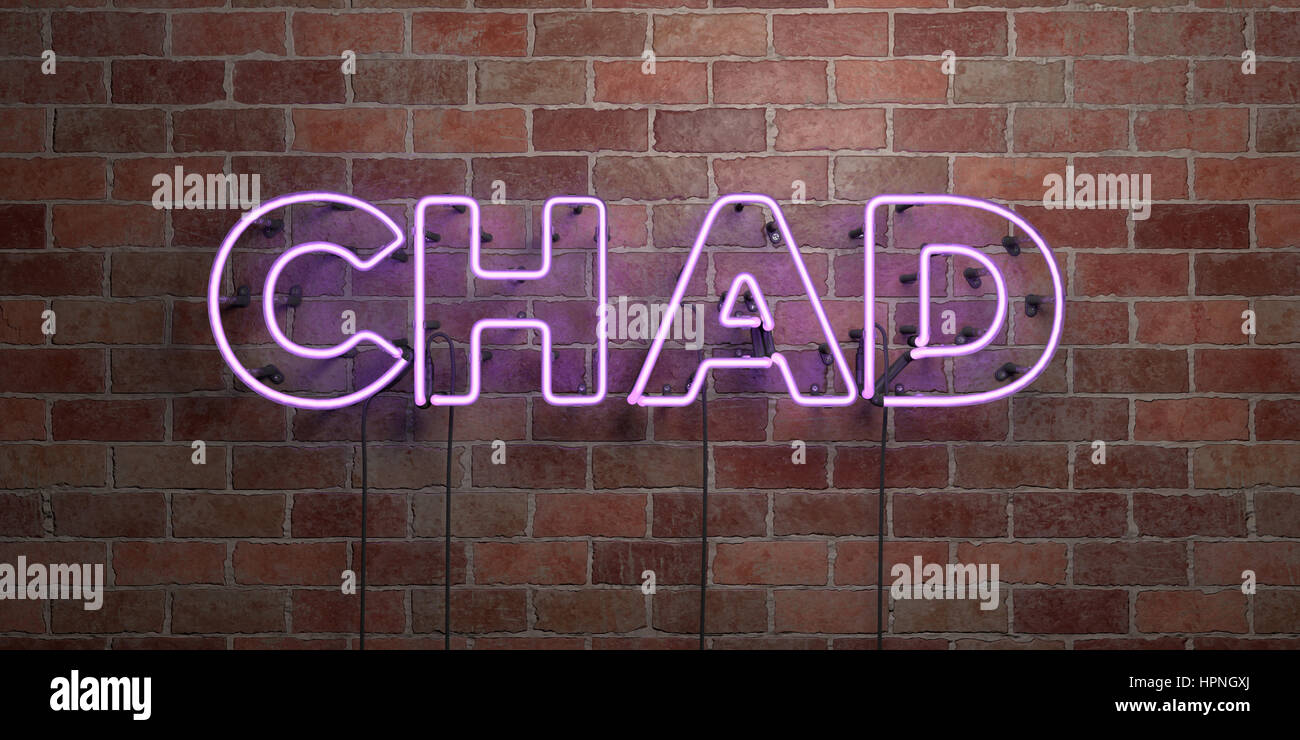 CHAD - fluorescent Neon tube Sign on brickwork - Front view - 3D ...