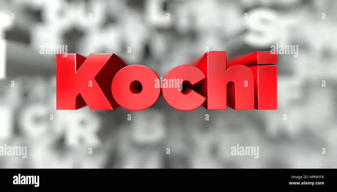 Kochi - Red text on typography background - 3D rendered royalty free ...