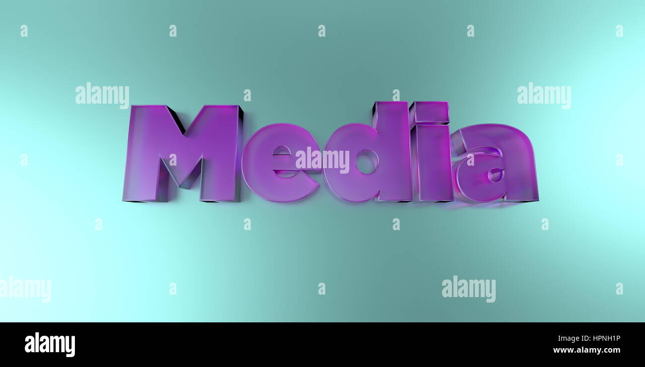 Media - colorful glass text on vibrant background - 3D rendered royalty ...