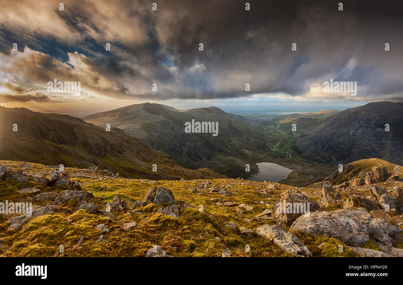 Nant Francon from the Glyders, Glyderau, Snowdonia, Wales Stock Photo ...
