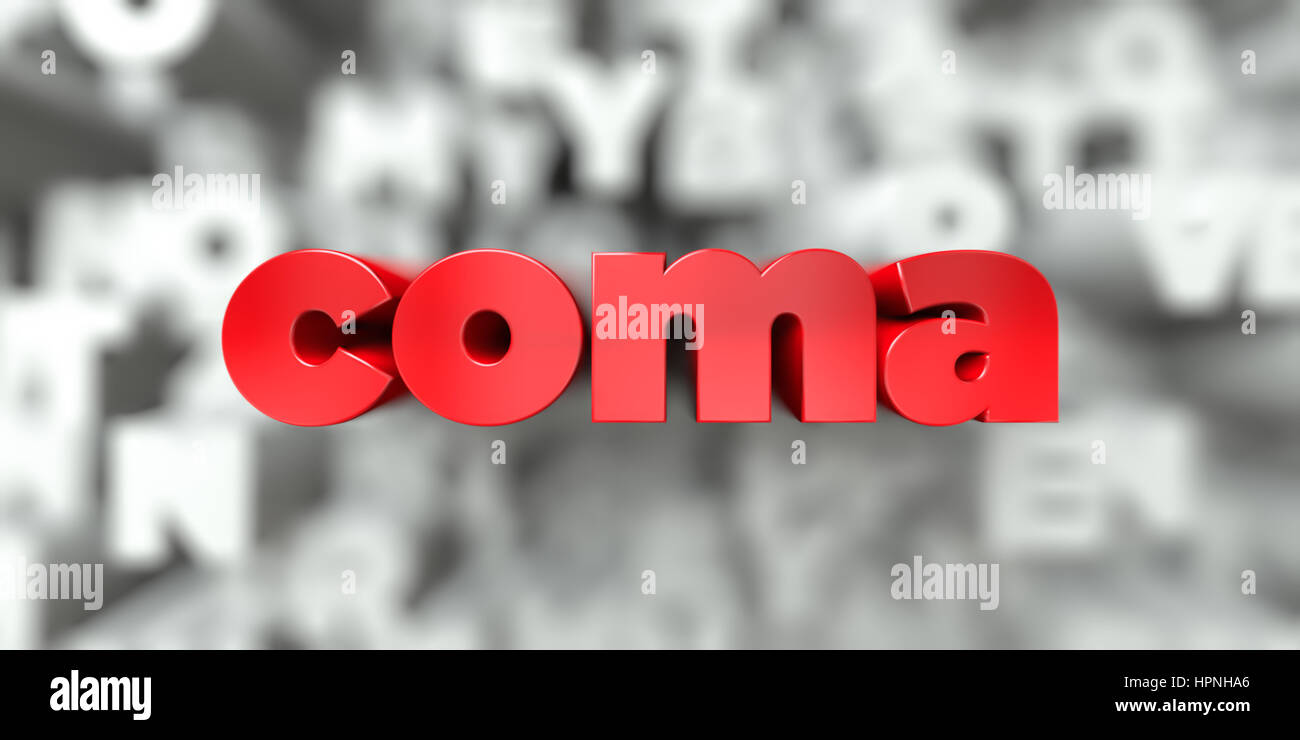 coma - Red text on typography background - 3D rendered royalty free ...