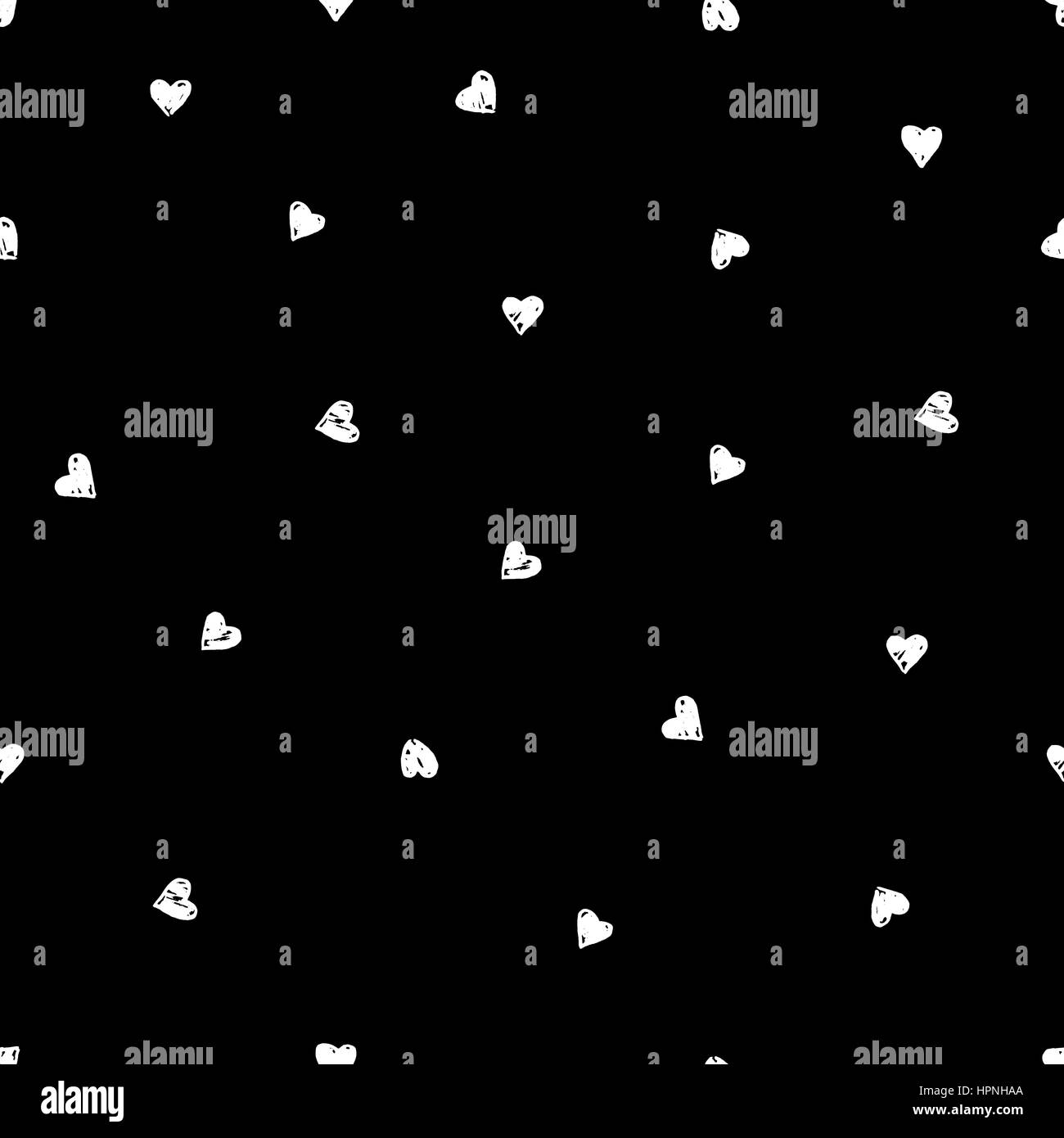Hand drawn seamless repeating pattern with hearts in black and white ...