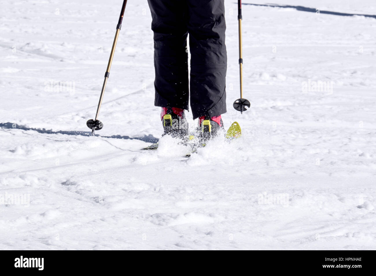 WINTERBERG, GERMANY - FEBRUARY 15, 2017: The legs of a downhill skier ...