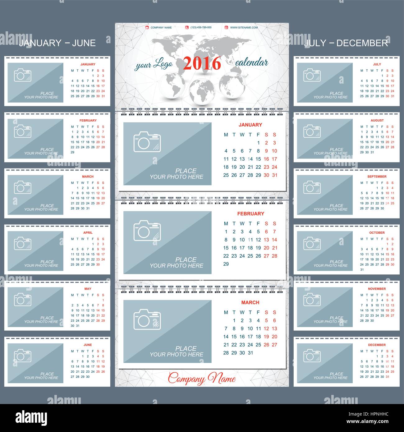 Wall calendar 2016 years . Vector design template with place for your ...