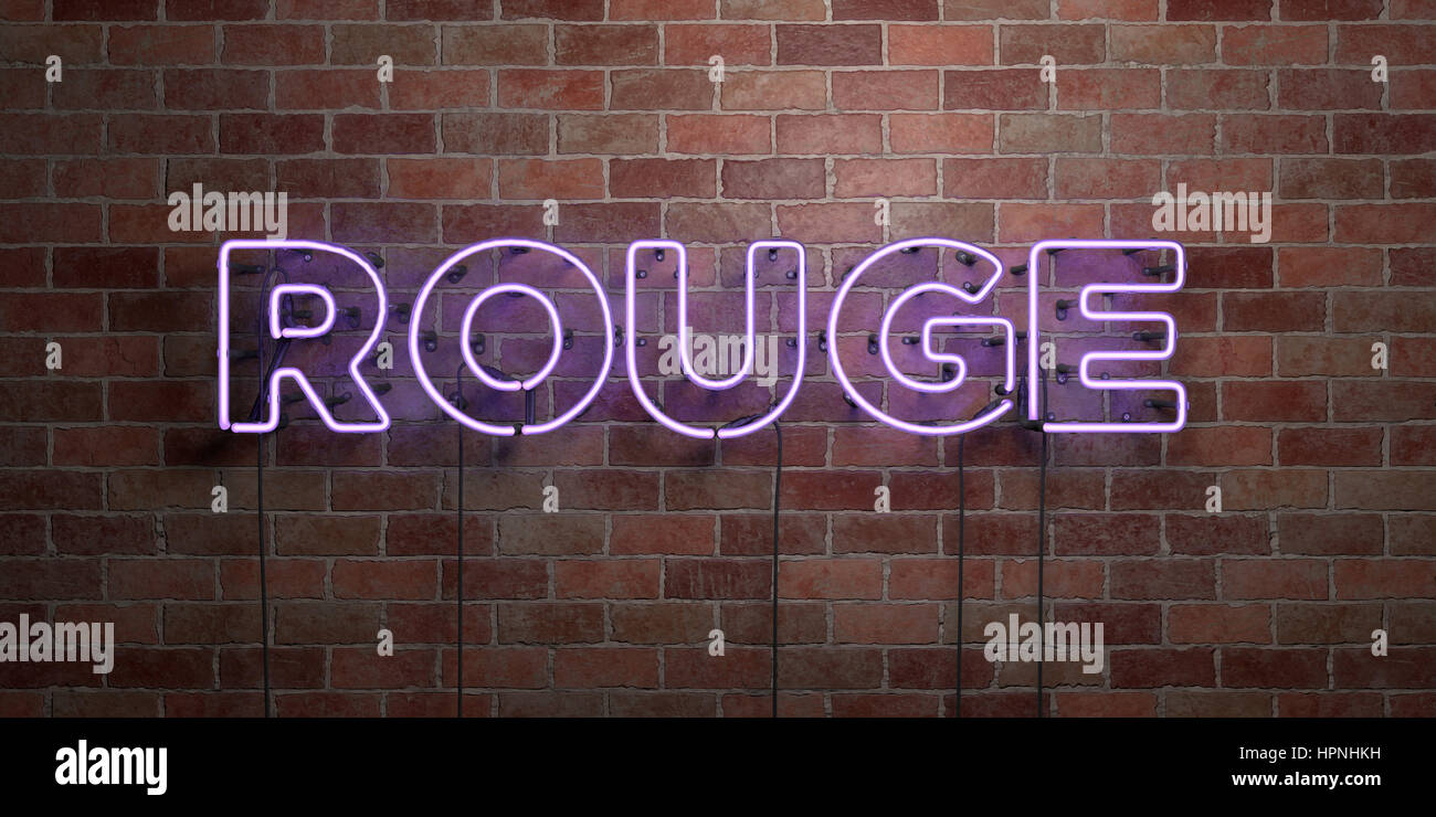 ROUGE - fluorescent Neon tube Sign on brickwork - Front view - 3D ...