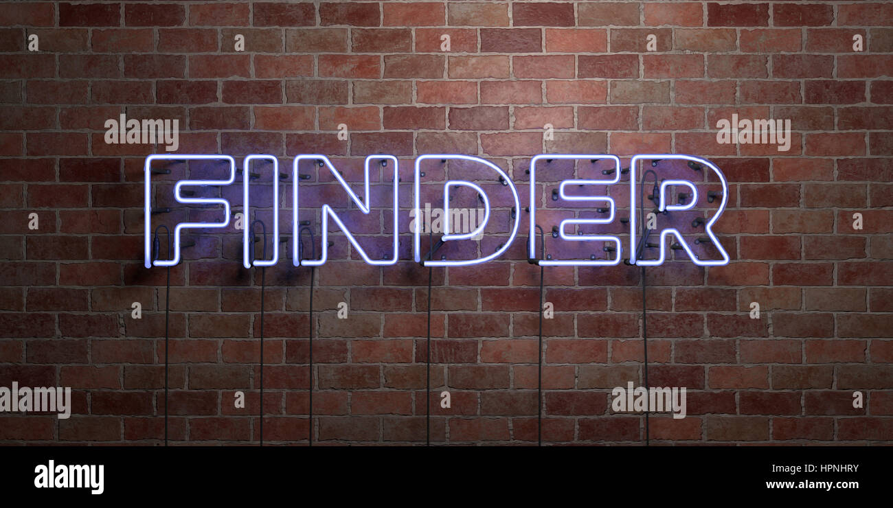 FINDER - fluorescent Neon tube Sign on brickwork - Front view - 3D ...