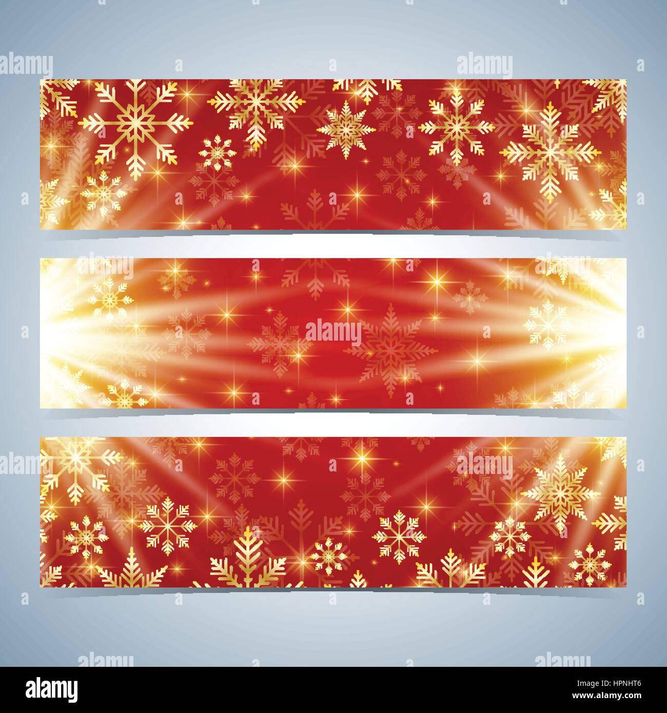 Happy New Year Banners. Red background with golden snowflakes. Modern ...
