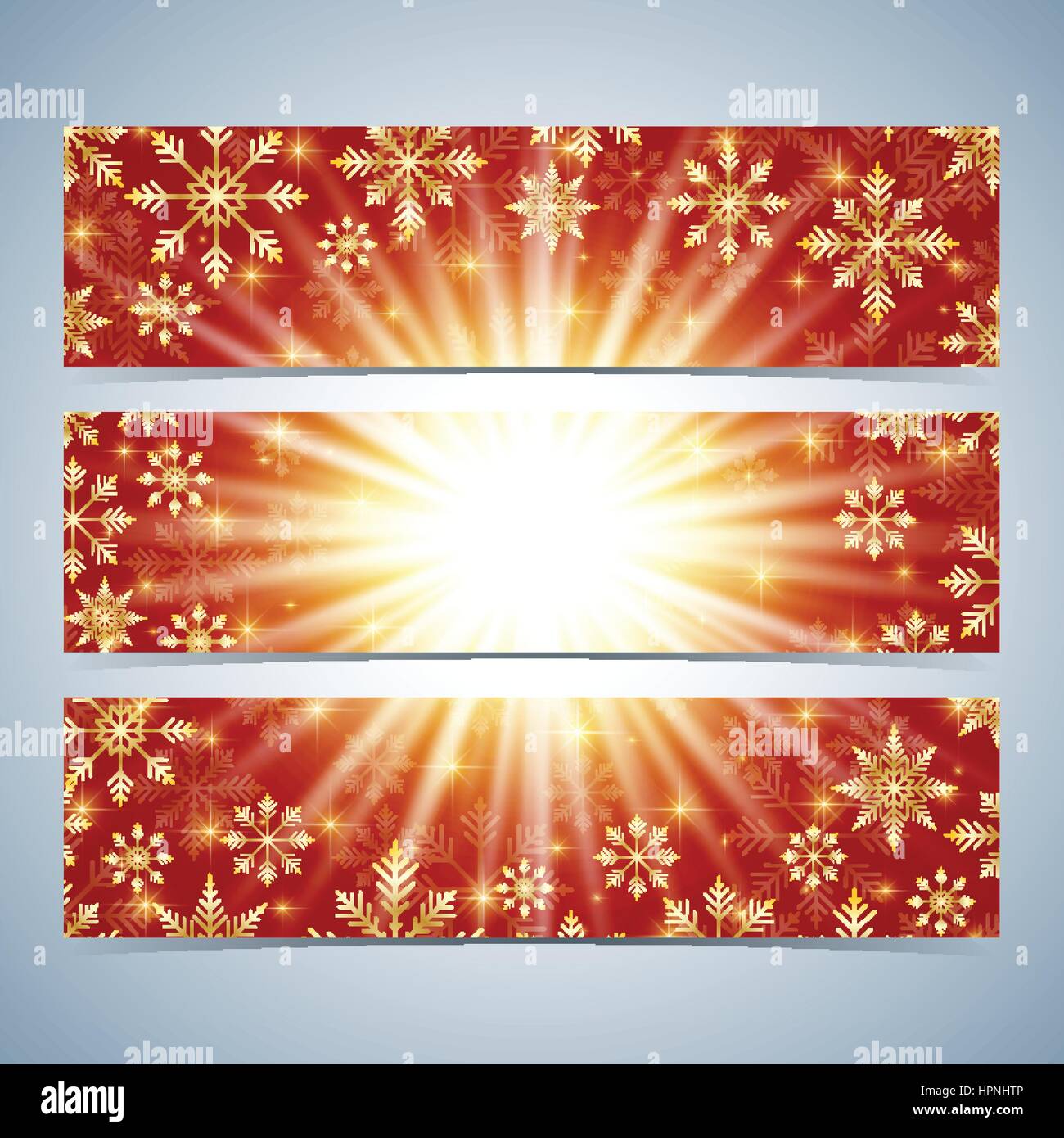 Happy New Year Banners. Red background with golden snowflakes. Modern ...