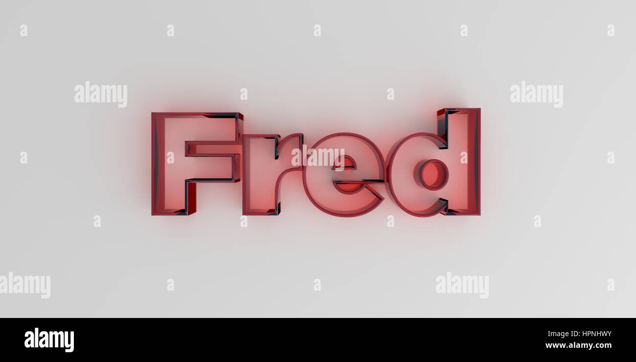 Fred - Red glass text on white background - 3D rendered royalty free ...