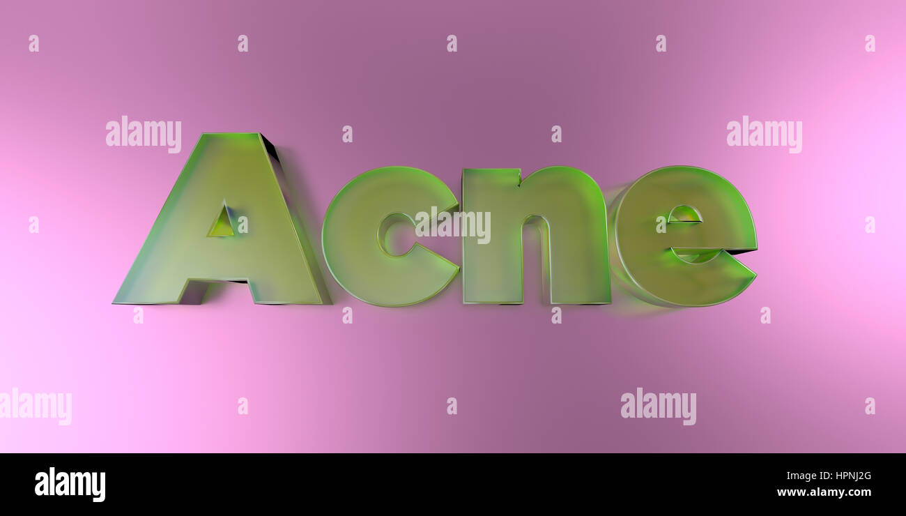 Acne - colorful glass text on vibrant background - 3D rendered royalty ...