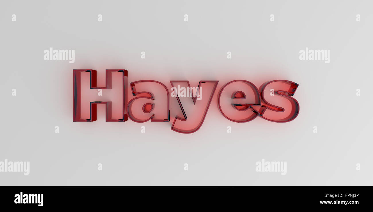 Hayes - Red glass text on white background - 3D rendered royalty free ...