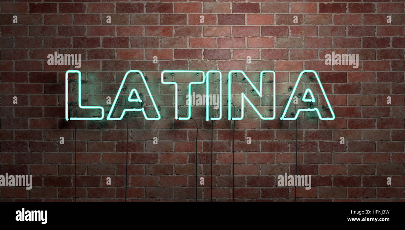 LATINA - fluorescent Neon tube Sign on brickwork - Front view - 3D ...