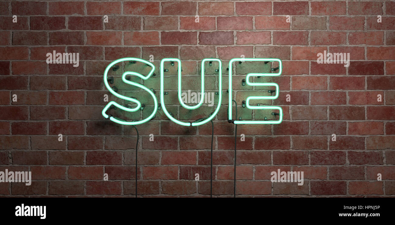 SUE - fluorescent Neon tube Sign on brickwork - Front view - 3D ...