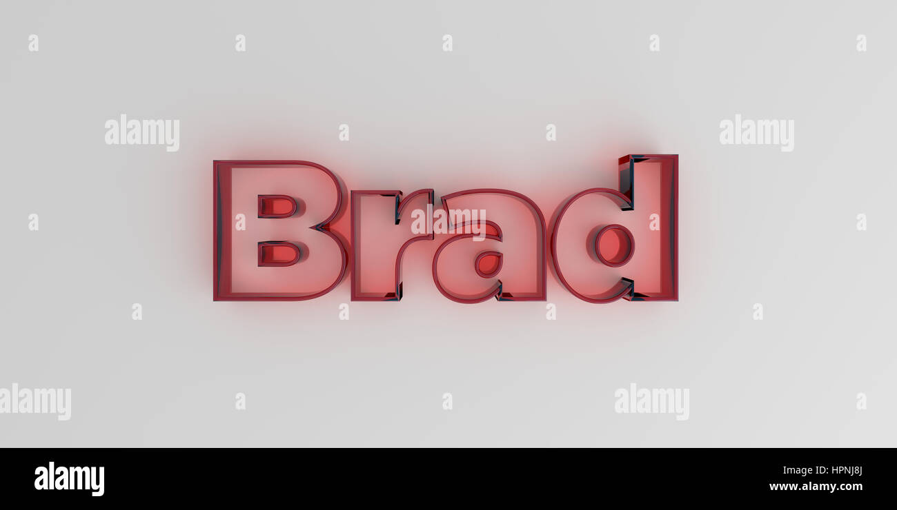 Brad - Red glass text on white background - 3D rendered royalty free ...