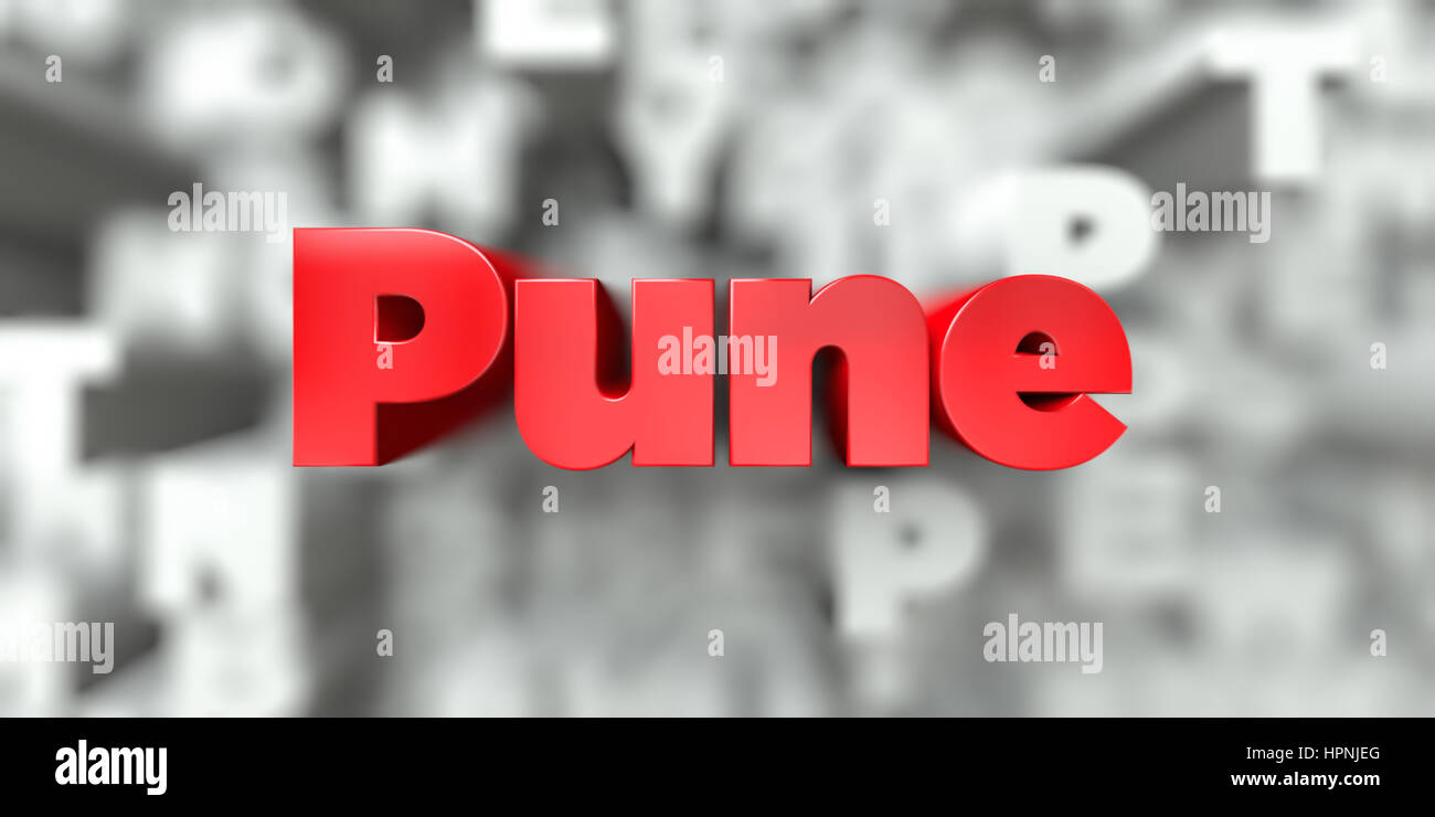 Pune - Red text on typography background - 3D rendered royalty free ...