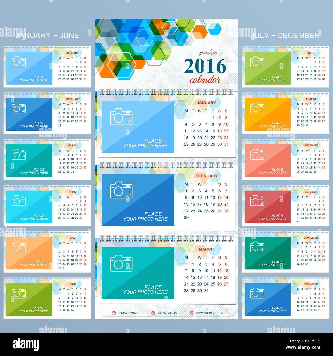 Wall calendar 2016 years . Vector design template with place for your ...