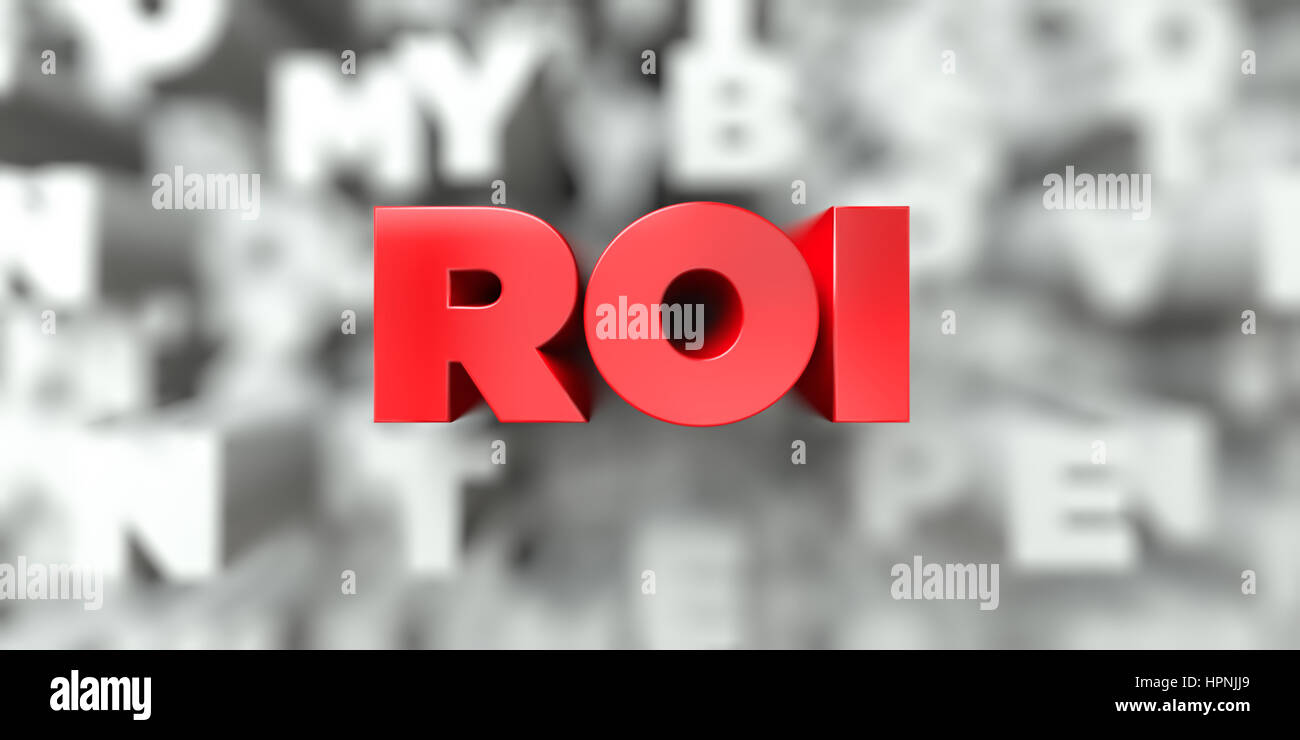ROI - Red text on typography background - 3D rendered royalty free ...