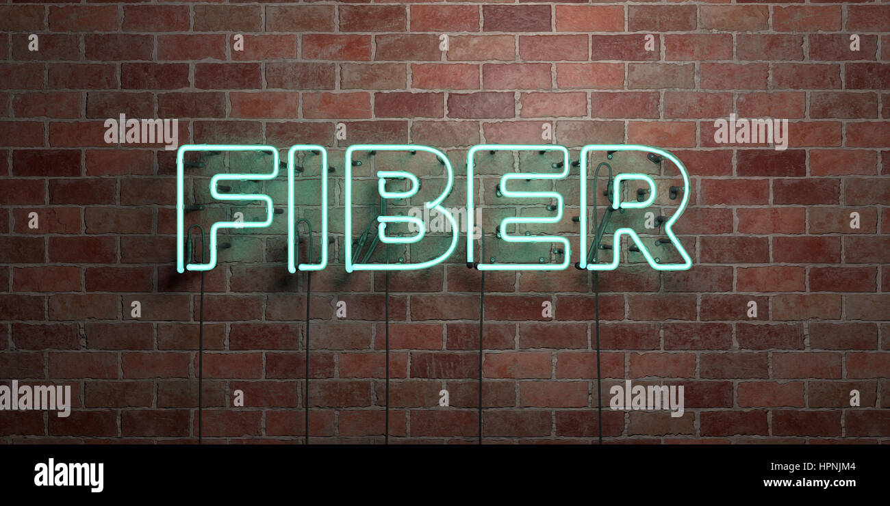 FIBER - fluorescent Neon tube Sign on brickwork - Front view - 3D ...
