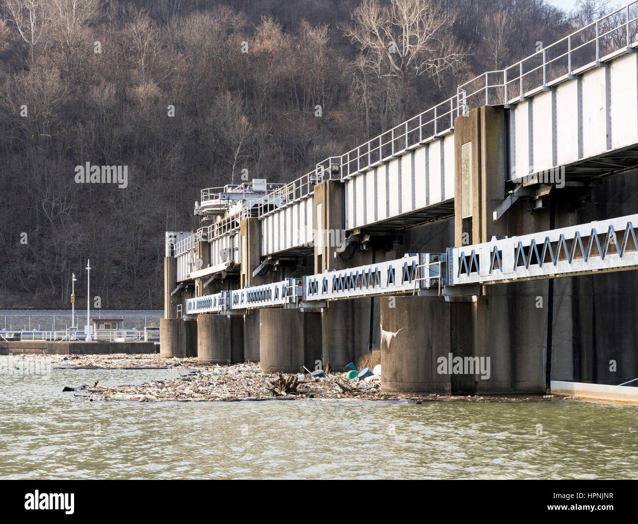 Lock or dam sluice gates on River Monongahela in Morgantown West ...