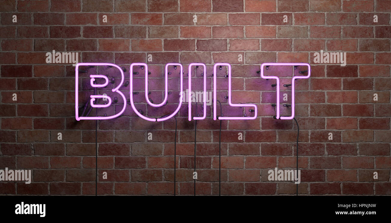 BUILT - fluorescent Neon tube Sign on brickwork - Front view - 3D ...