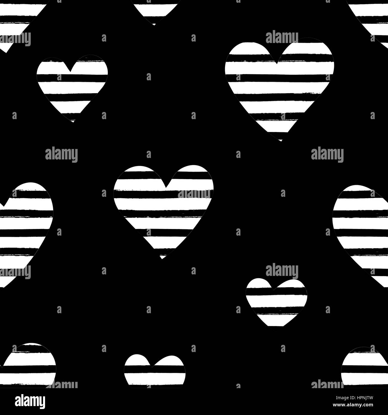Seamless repeating pattern with hearts in black and white. Modern and ...