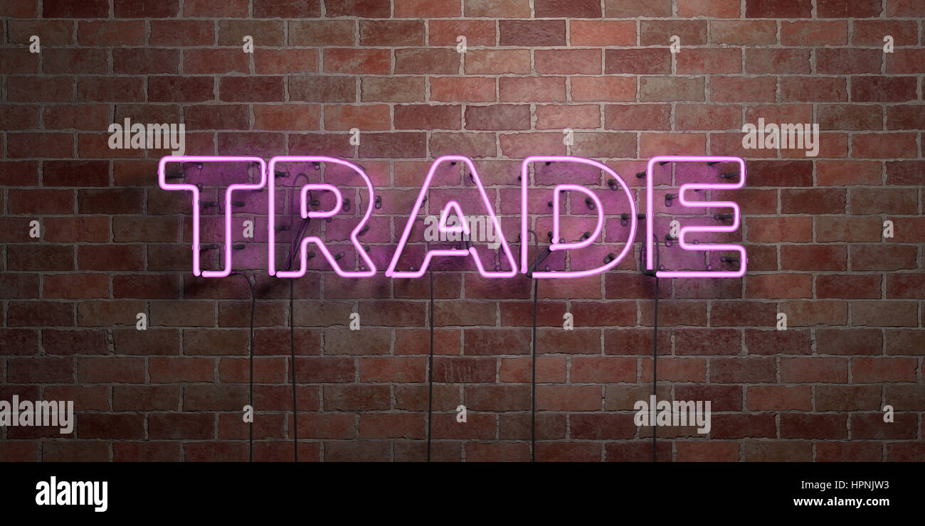 TRADE - fluorescent Neon tube Sign on brickwork - Front view - 3D ...