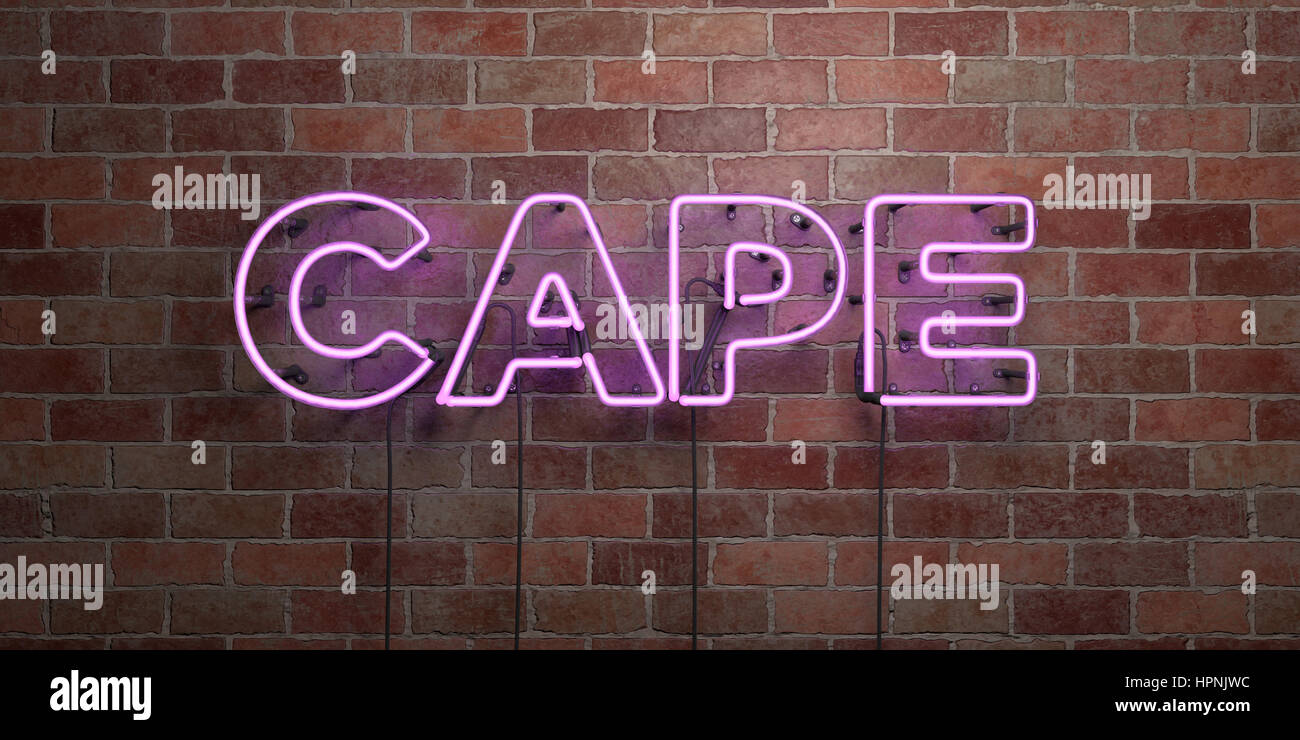 CAPE - fluorescent Neon tube Sign on brickwork - Front view - 3D ...