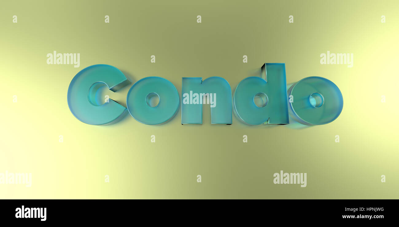 Condo - colorful glass text on vibrant background - 3D rendered royalty ...