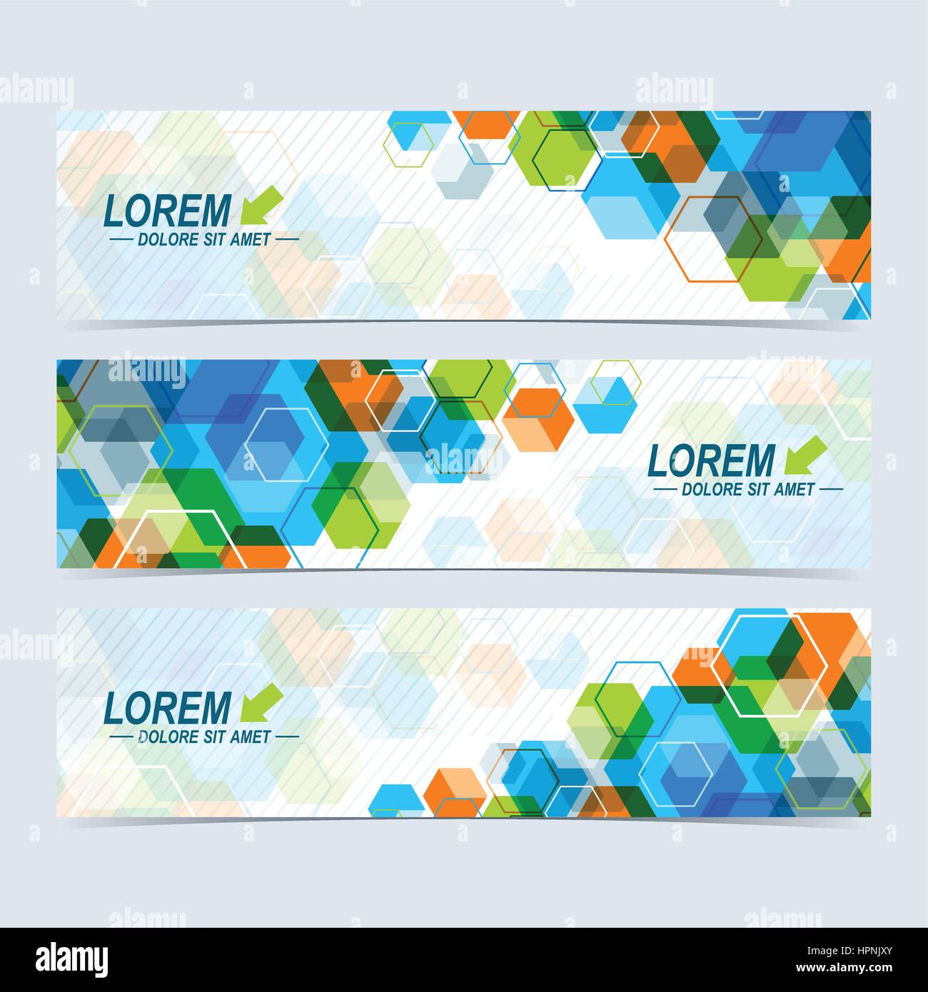 Set of the vector horizontal banners. Background with colorful hexagons ...