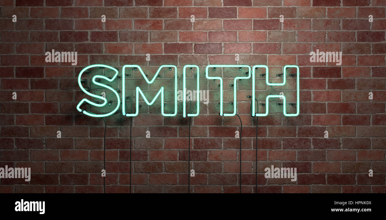 SMITH - fluorescent Neon tube Sign on brickwork - Front view - 3D ...