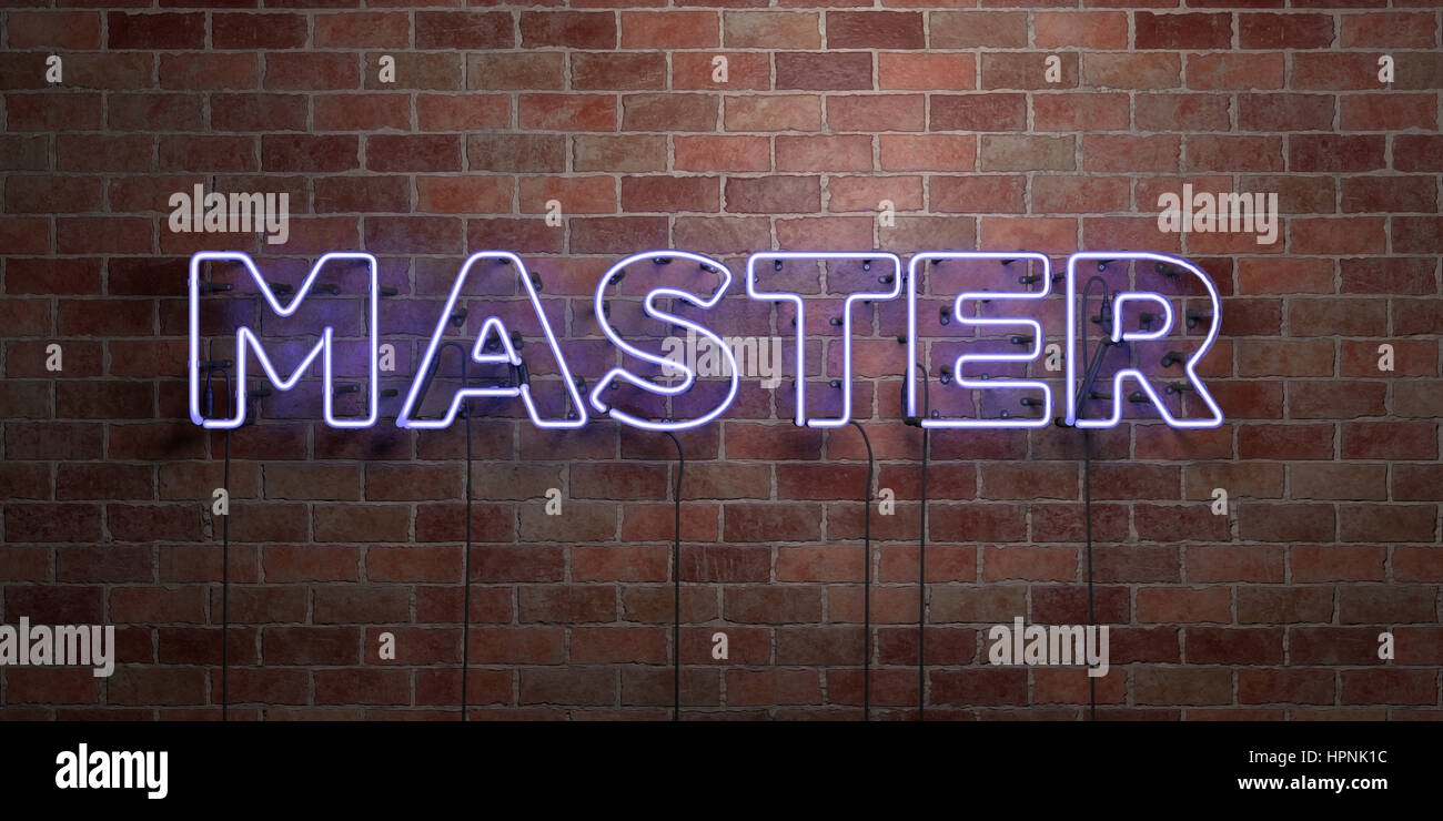 MASTER - fluorescent Neon tube Sign on brickwork - Front view - 3D ...