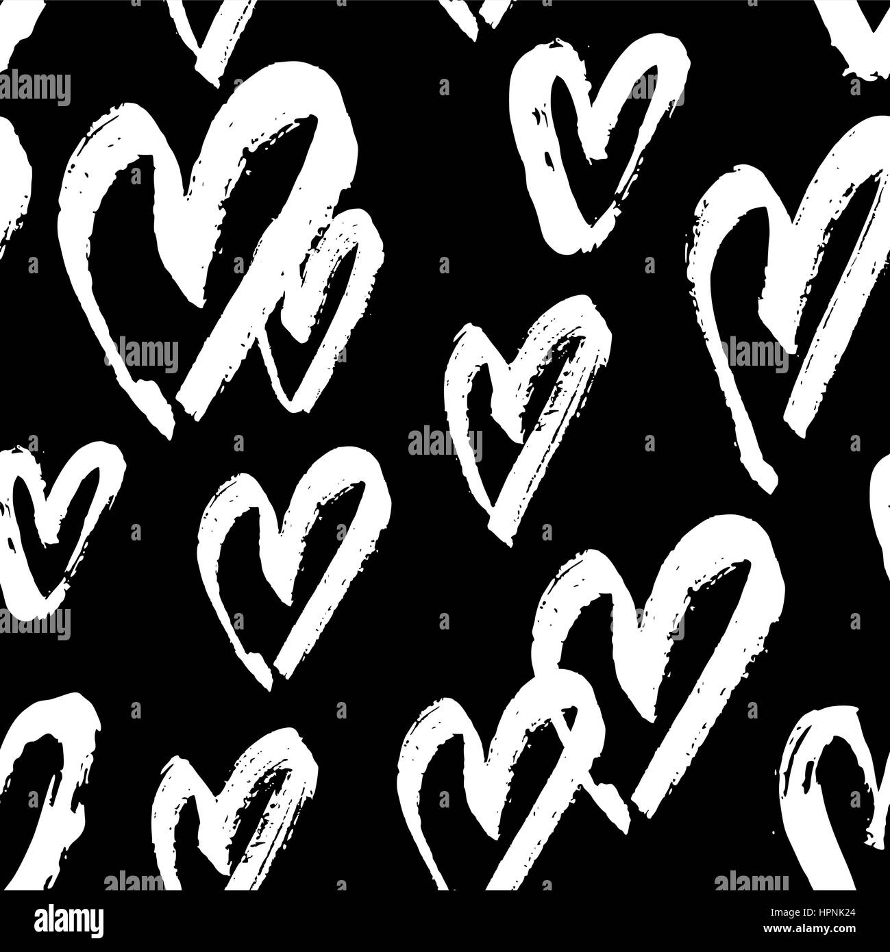 Hand drawn seamless repeating pattern with hearts in black and white ...