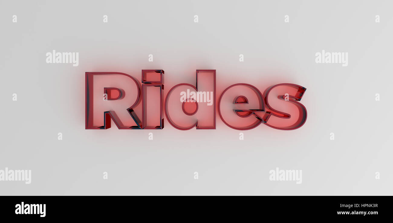 Rides - Red glass text on white background - 3D rendered royalty free ...