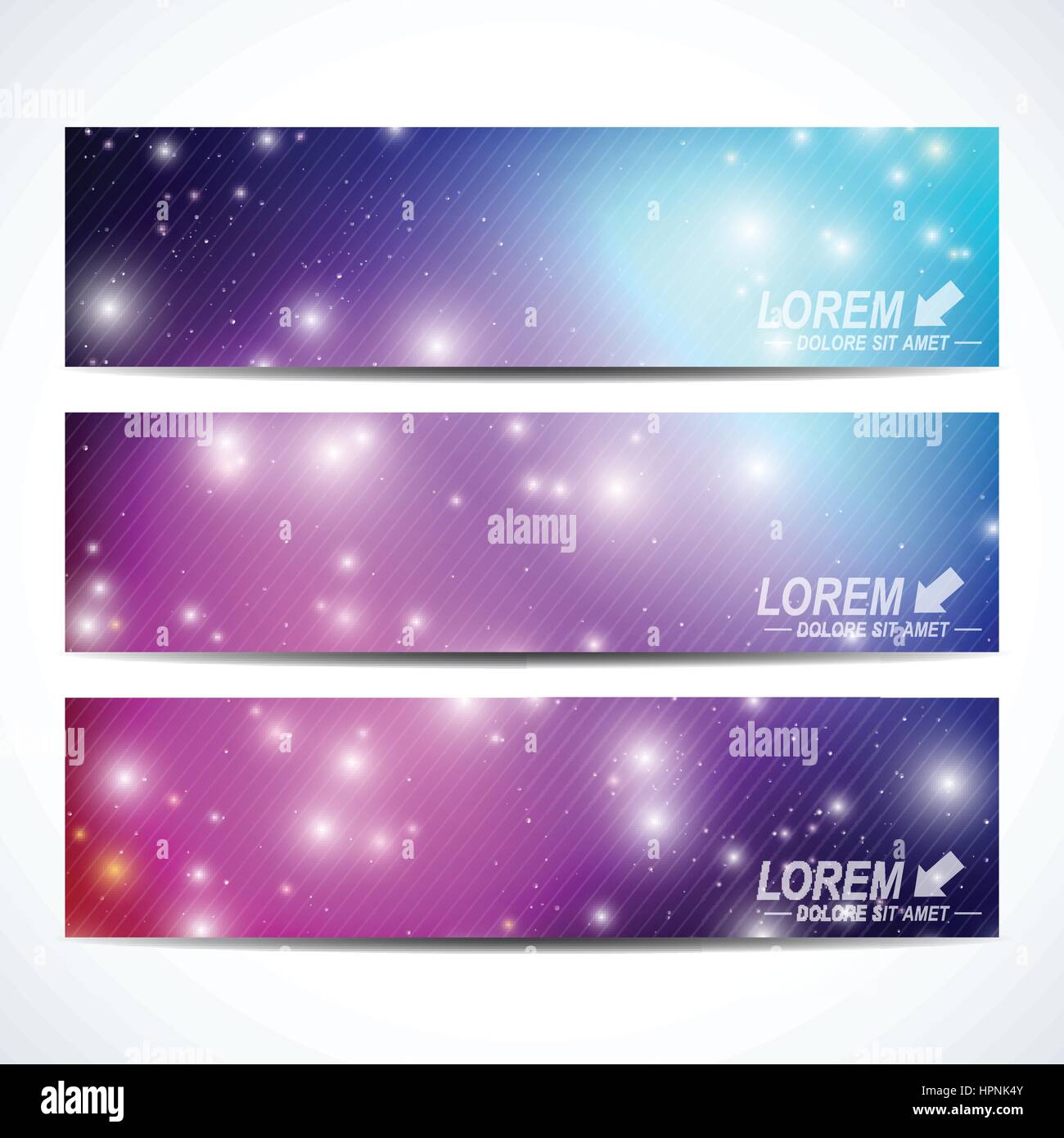 Set of the vector horizontal banners. Background science, connection ...