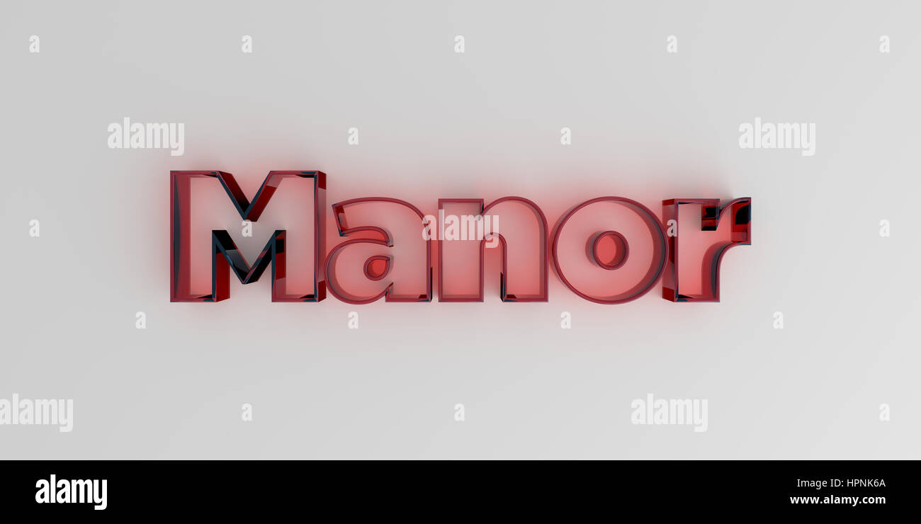 Manor - Red glass text on white background - 3D rendered royalty free ...